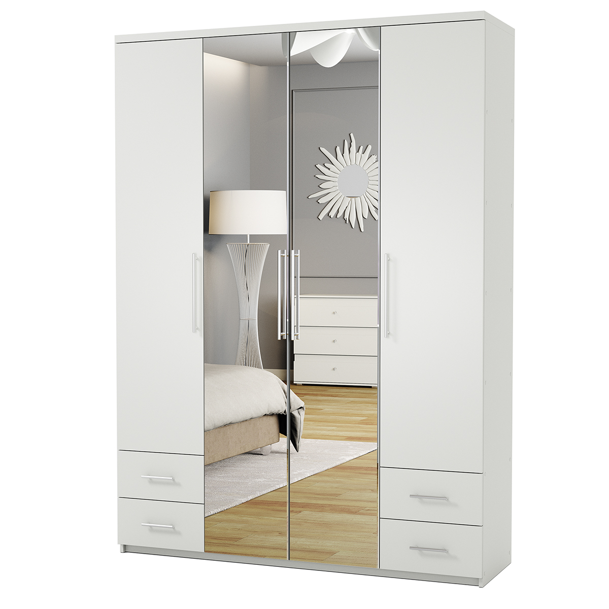 Шкаф четырехдверный Шарм-Дизайн Комфорт МКЯ2-43 220х60 с зеркалами белый