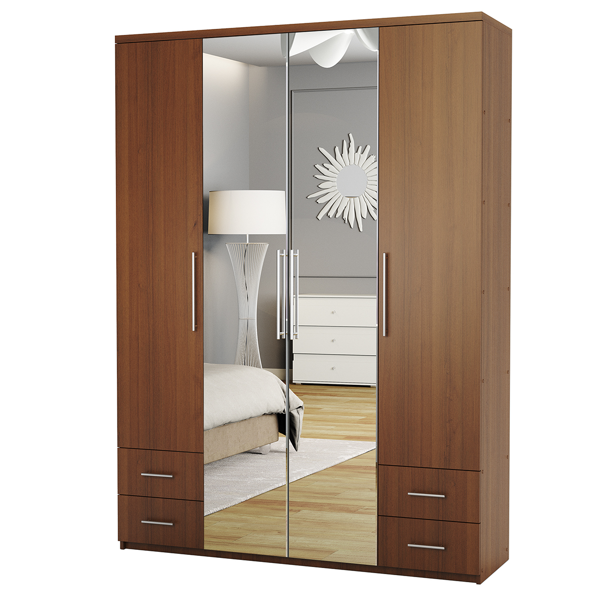 Шкаф четырехдверный Шарм-Дизайн Комфорт МКЯ2-43 200х60 с зеркалами орех