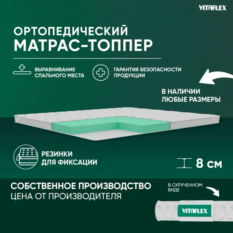 Матрас-топпер ортопедический Vitaflex Soft Tricot 7x4Sk беспружинный 190x200 см