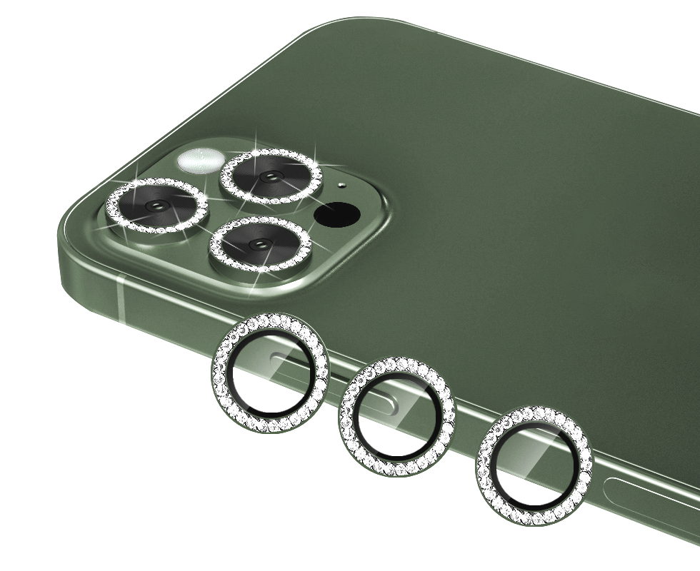 Защитное стекло Qvatra на камеру iPhone 13 Pro Max со стразами, зеленый