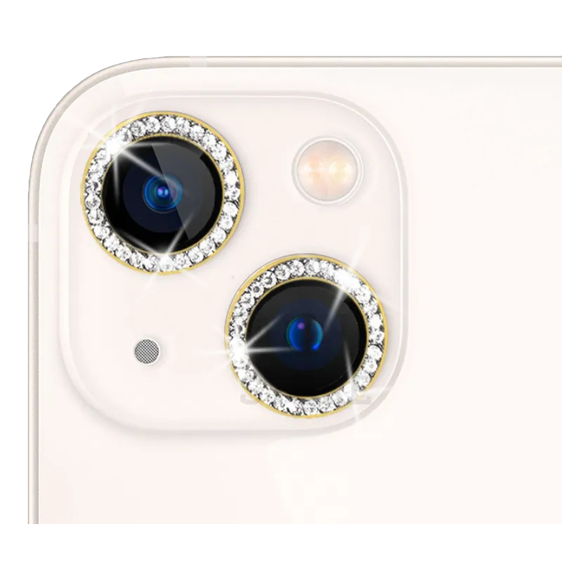 Защитное стекло QVATRA на камеру iPhone 13 mini со стразами, золотистый