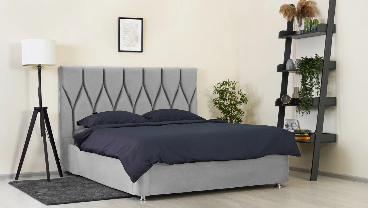 Двуспальная кровать ARMOS с ПМ Alice mini Велюр Vip 2 серый 160х200