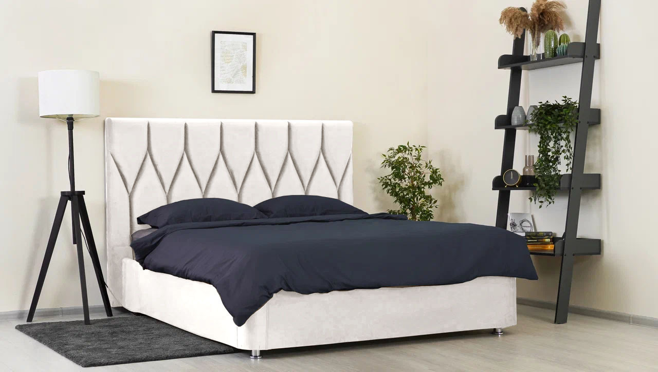 Двуспальная кровать ARMOS с ПМ Alice mini Велюр Vip 1 белый 160х200
