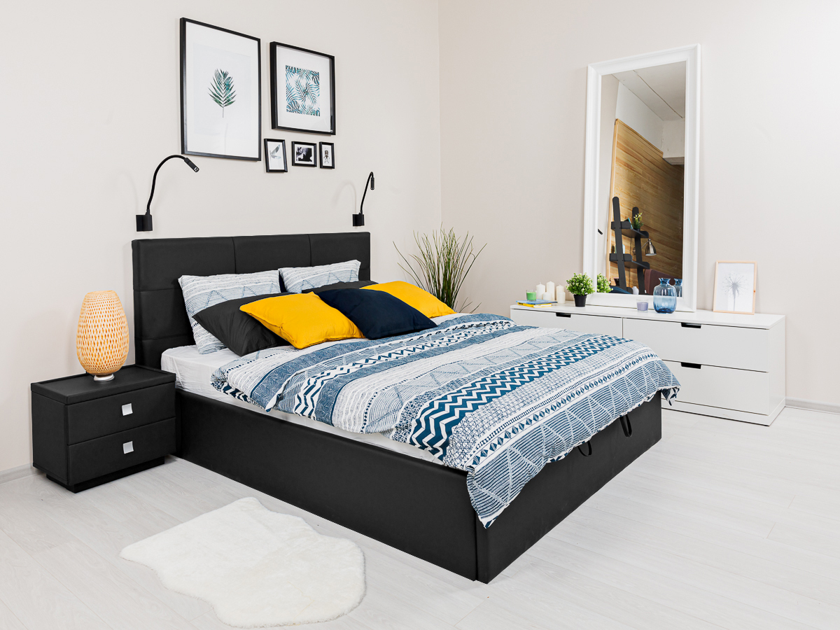 Двуспальная кровать ARMOS с ПМ Thea ECO Экокожа Nitro Black Черный 160х200