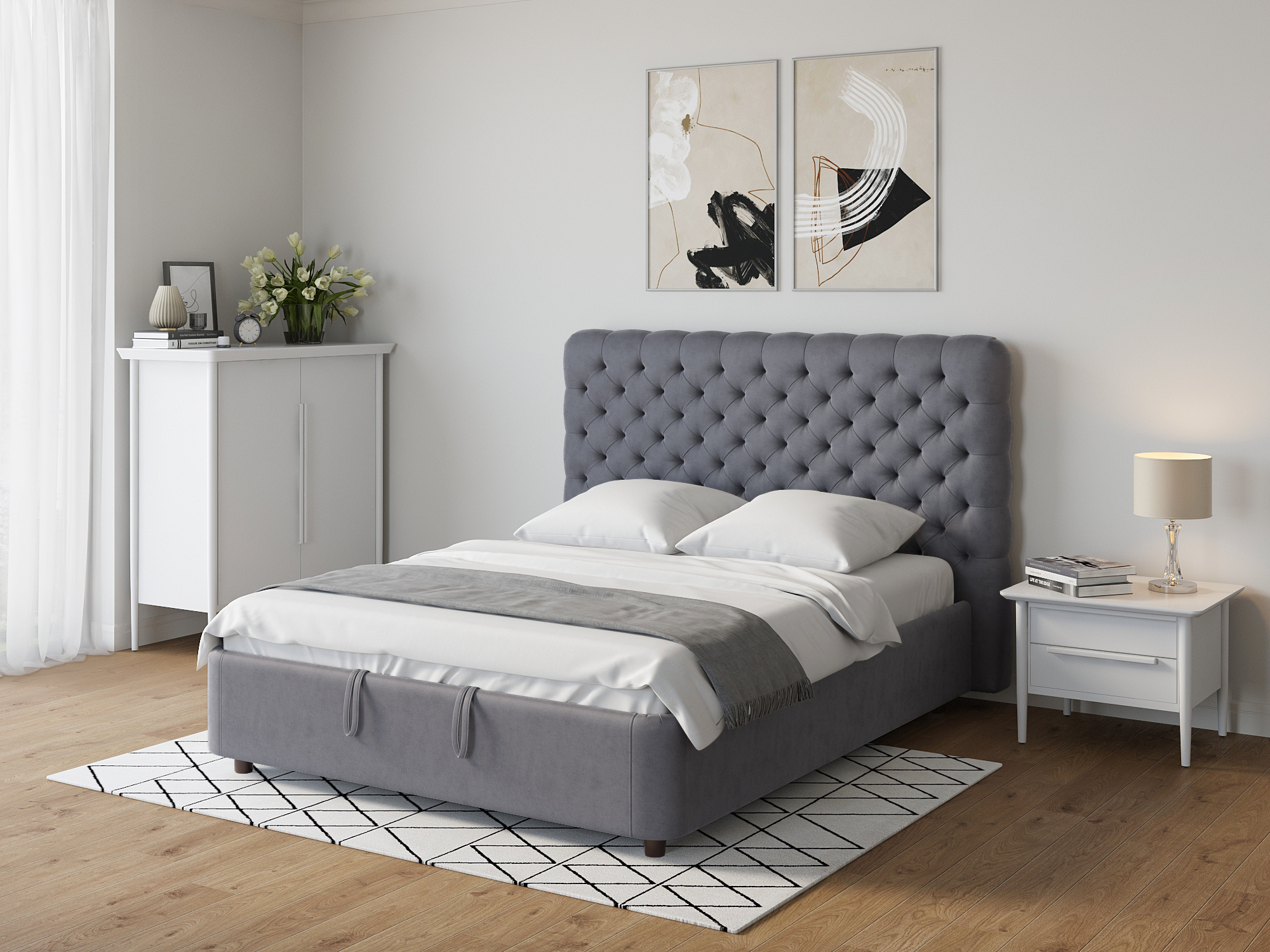 Двуспальная кровать ARMOS с ПМ Sally Велюр Vip 3 серый 140х200