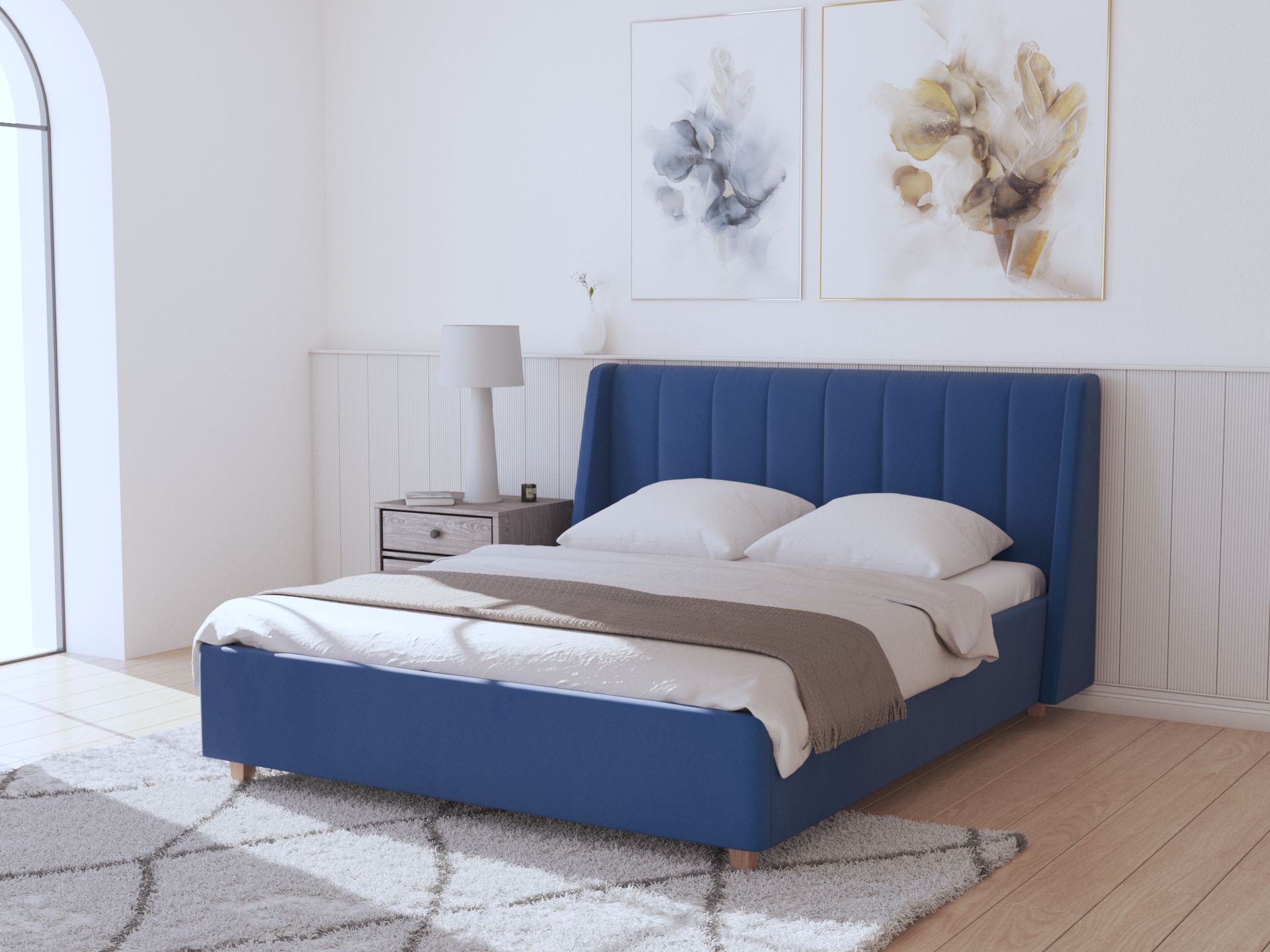 Двуспальная кровать ARMOS с ПМ Jenny Велюр Vip 10 синий 160х200