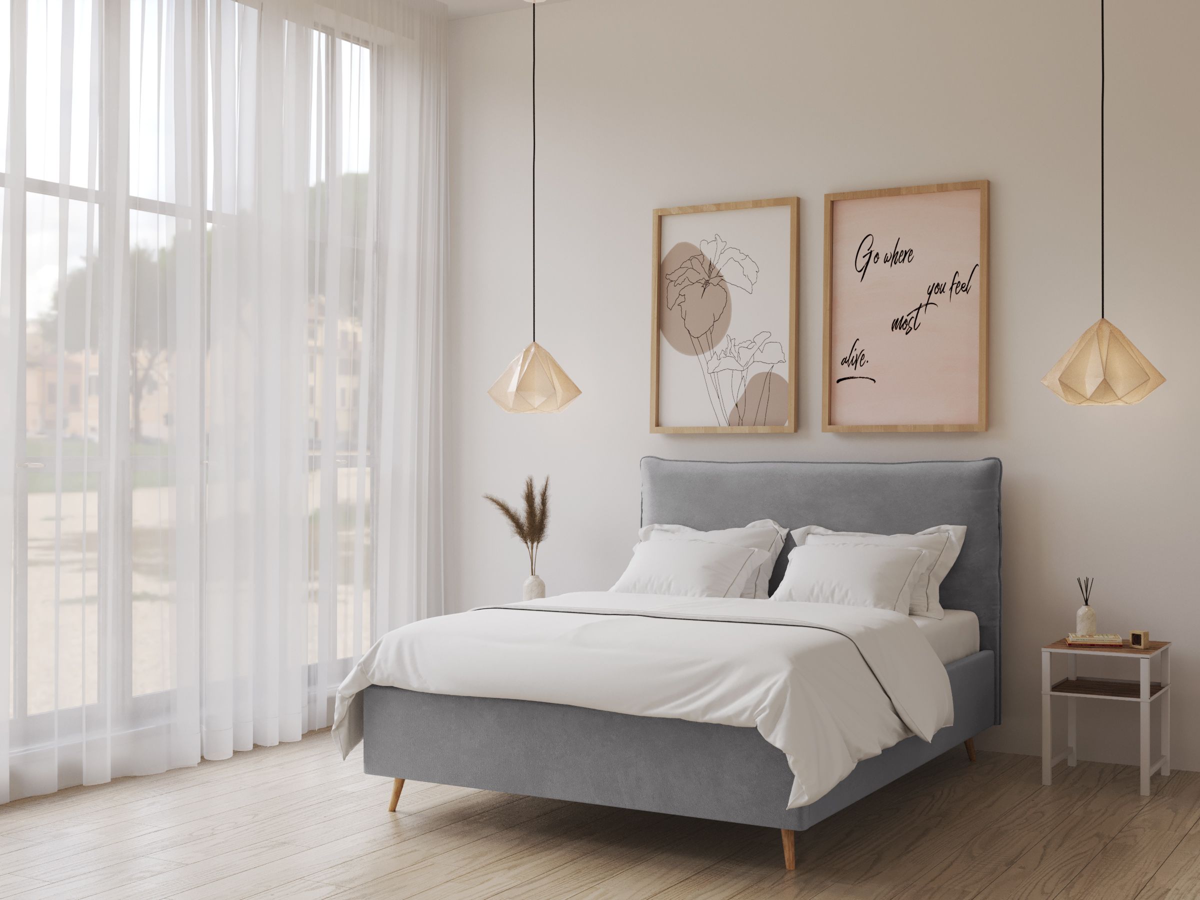 Двуспальная кровать ARMOS с ПМ Holly Велюр Vip 2 серый 160х200