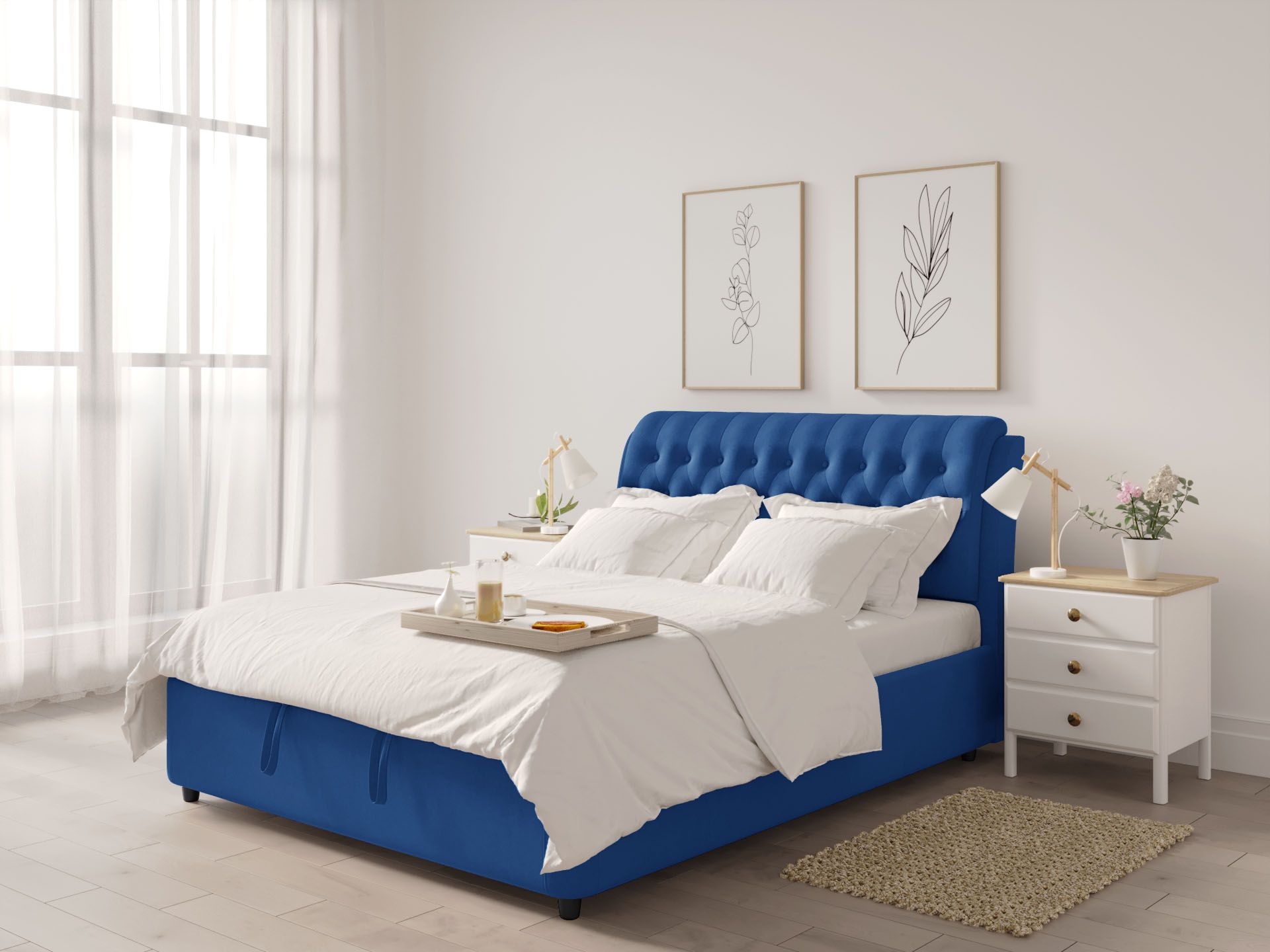 Двуспальная кровать ARMOS с ПМ Ellen 2 Велюр Vip 10 синий 160х200