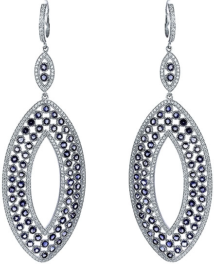 Серьги женские из серебра Джей Ви E-19, фианит/иолит