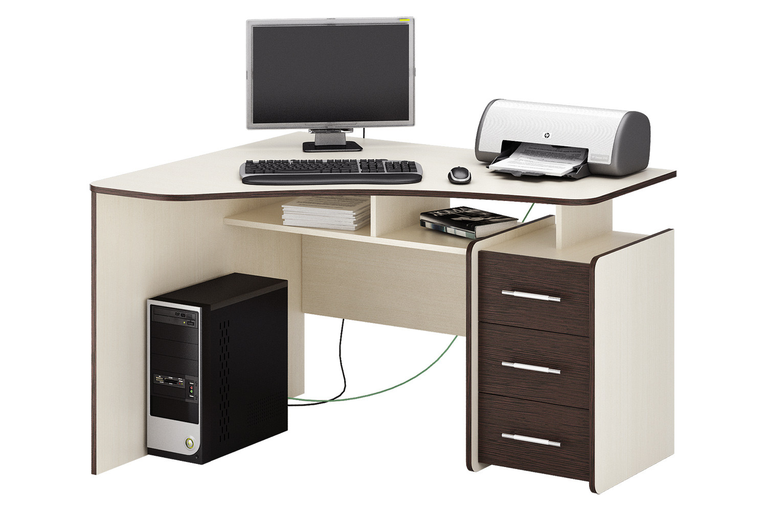 Компьютерный стол MFMaster Триан-5 МСТ-УСТ-05-ДМ-ВМ-16-ПР, дуб молочный-венге