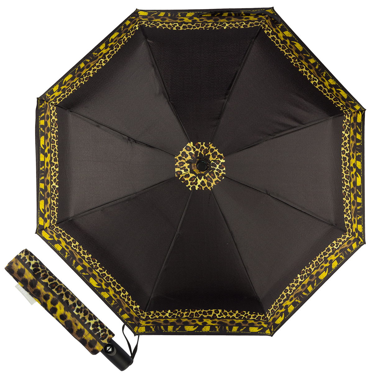 Зонт складной женский автоматический Ferre 4FDB-OC черный/желтый