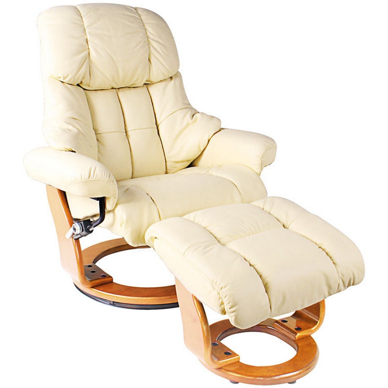 Кресло реклайнер механическое Relax Lux 7438W /бежевое/ кожа
