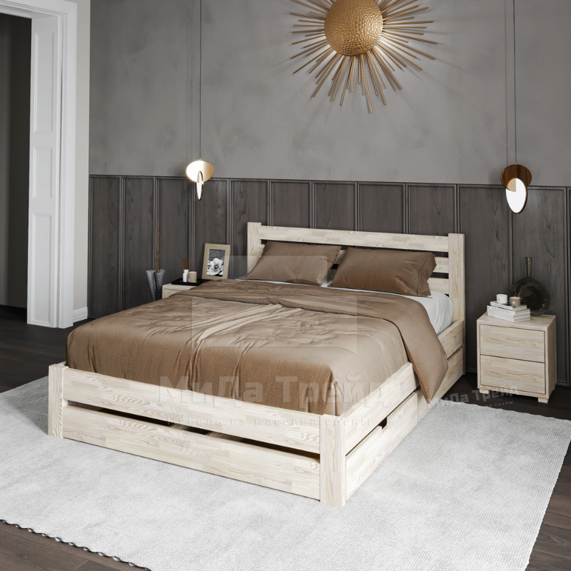 Кровать МиДа Трейд Амелия-2 с 2 ящиками 80x200 из массива сосны, без покрытия