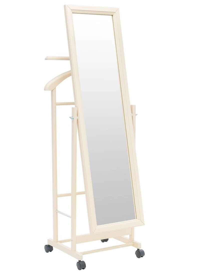 Вешалка напольная Мебелик с зеркалом на колесах В 24Н Cлоновая кость