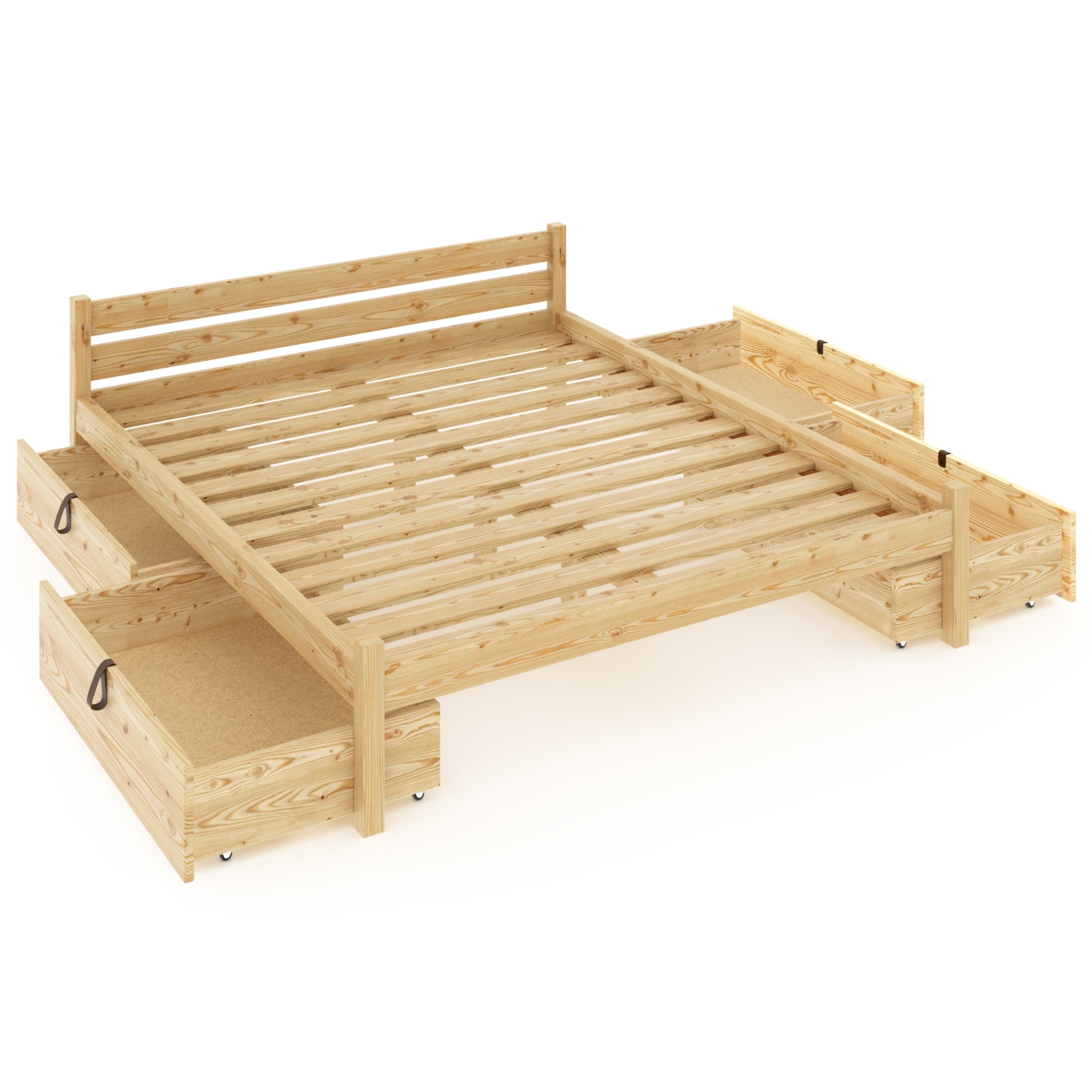 Кровать Solarius Классика с реечным основанием 200х160 с 4 выкатными ящиками, без покрытия