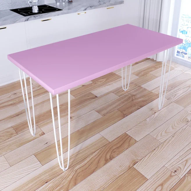 Стол кухонный Solarius Loft металл-дерево 140х75х75 розовый с белыми ножками-шпильками