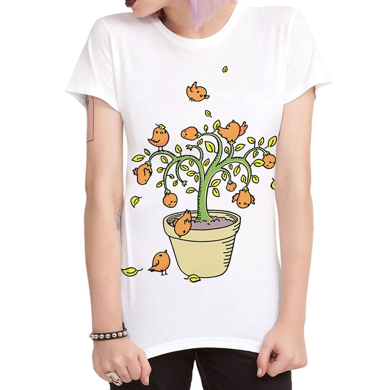 Футболка женская Dream Shirts Растение с птичками белая L