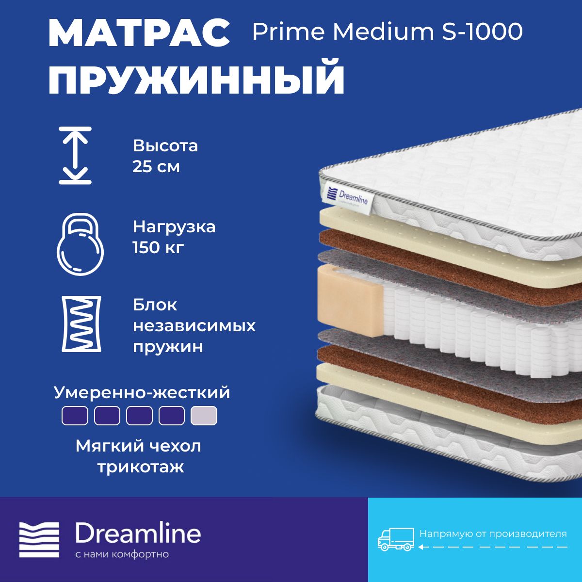 Матрас Dreamline Prime Medium S1000 независимые пружины 140x170 см