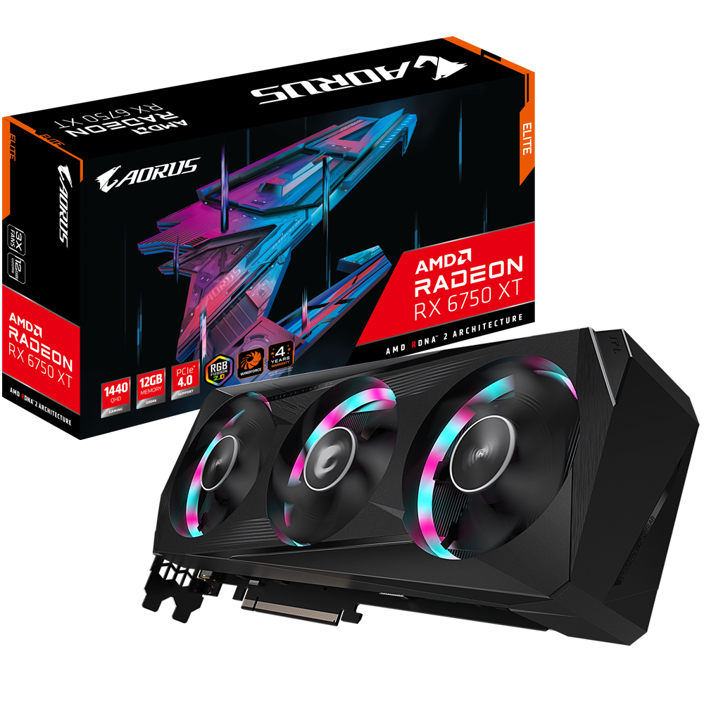 Видеокарта GIGABYTE AMD Radeon RX 6750 AORUS XT ELITE (GV-R675XTAORUS E-12GD)