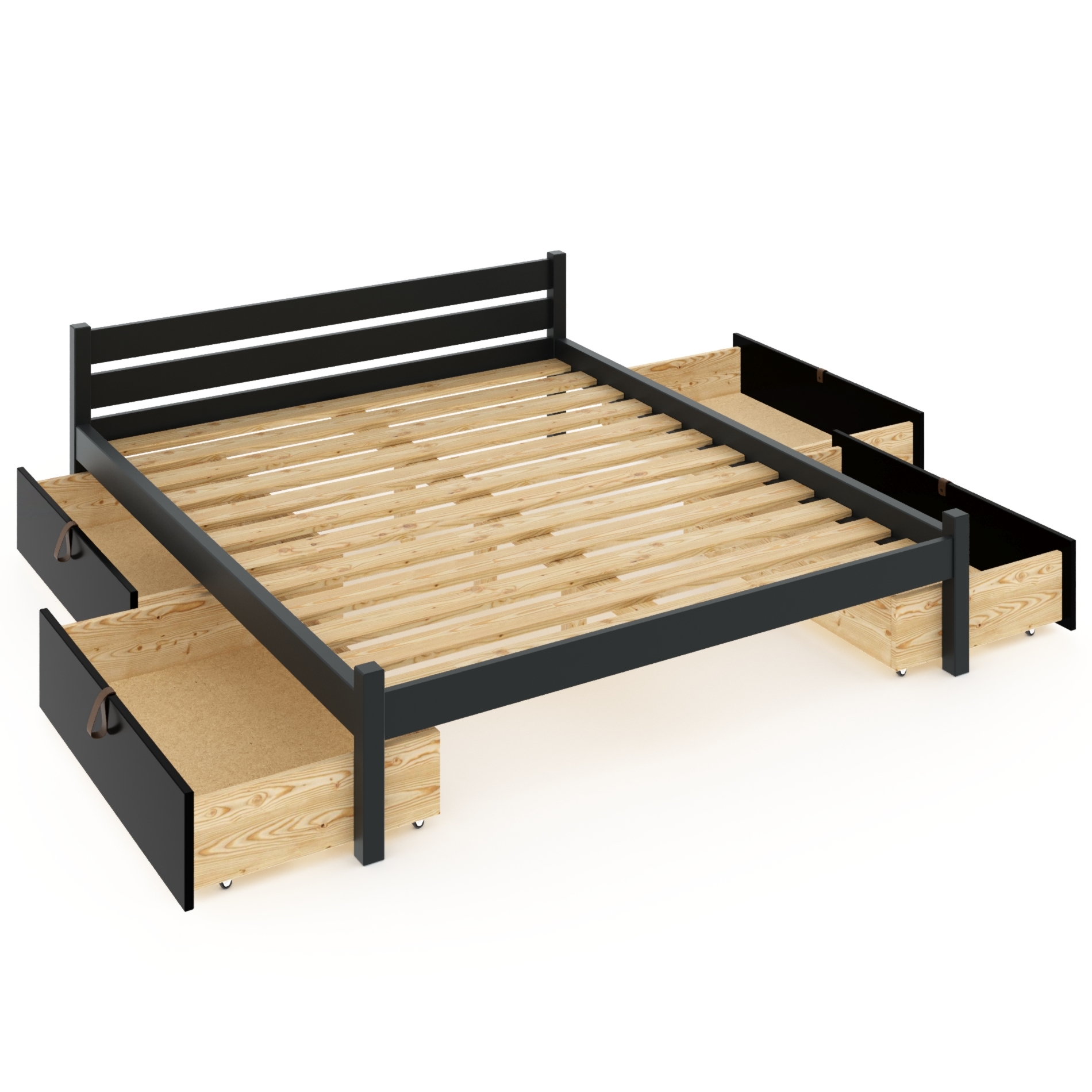 Кровать Solarius Классика с реечным основанием 200х160 с 4 выкатными ящиками, антрацит