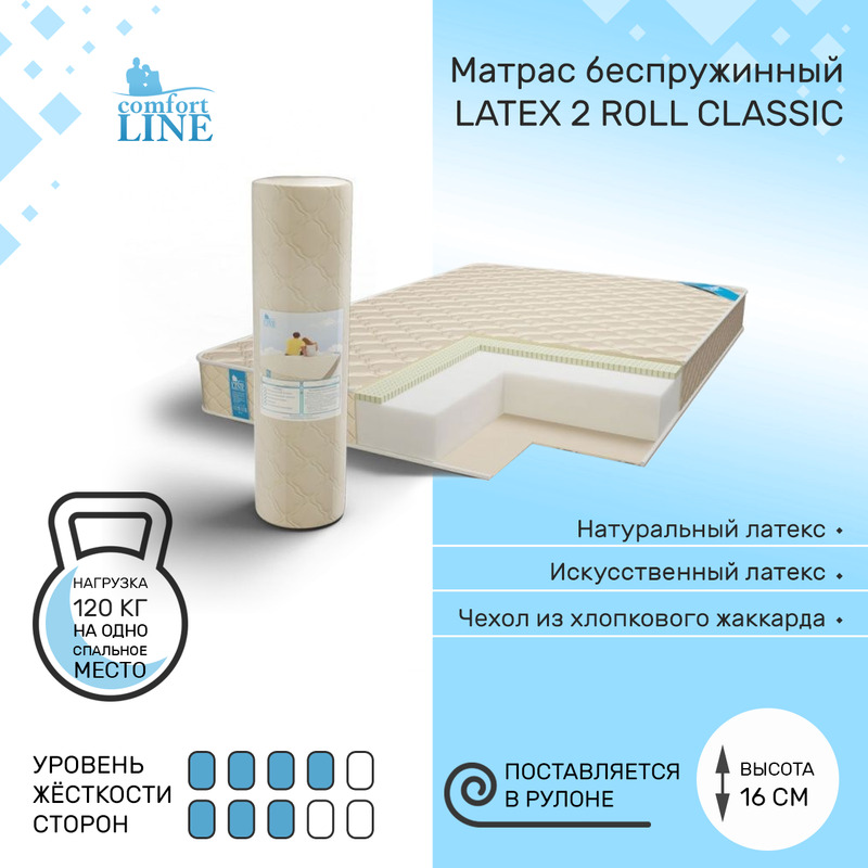 Матрас беспружинный Comfort Line latex 2 Roll Classic 145х200, высота 16 см