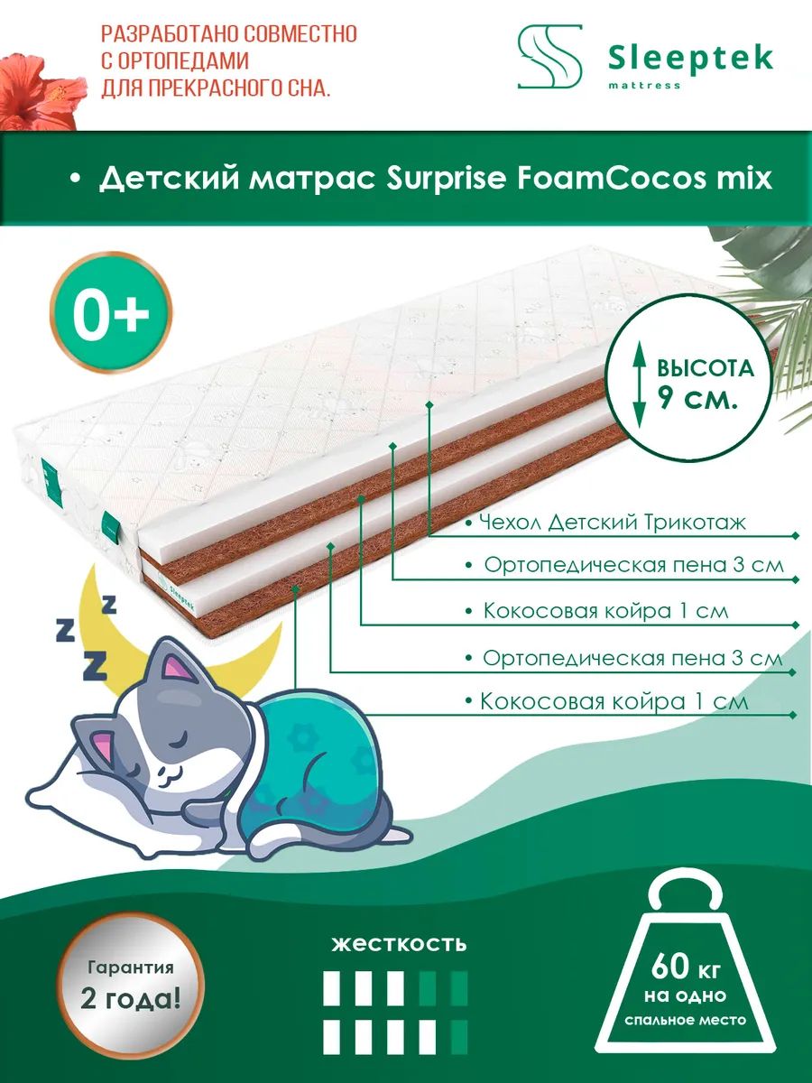 Матрас беспружинный детский Sleeptek Surprise FoamCocos mix/brdlux1475647 90х200