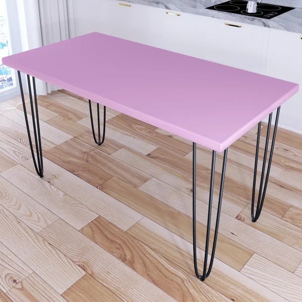 Стол кухонный Solarius Loft металл-дерево 140х75х75 розовый с черными ножками-шпильками