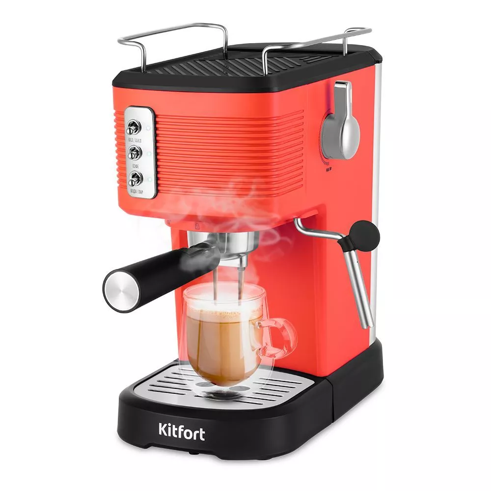 Рожковая кофеварка Kitfort КТ-7180-1 черный, красный