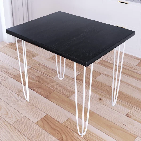 Стол кухонный Solarius Loft металл-дерево 90x80х75 цвет черного оникса с белыми ножками