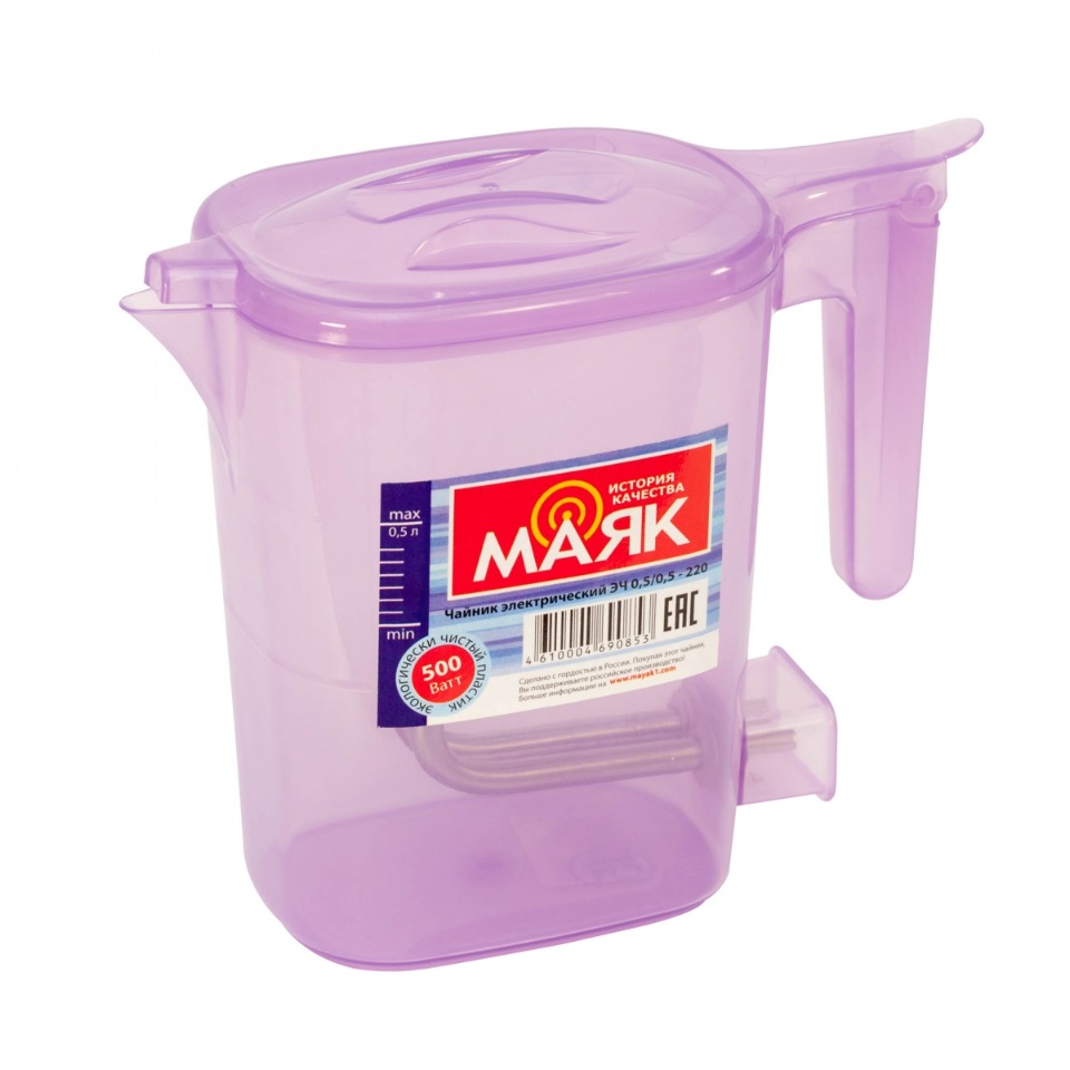 Чайник электрический Маяк ЭЧ 0,5/0,5-220 0.5 л бежевый, фиолетовый