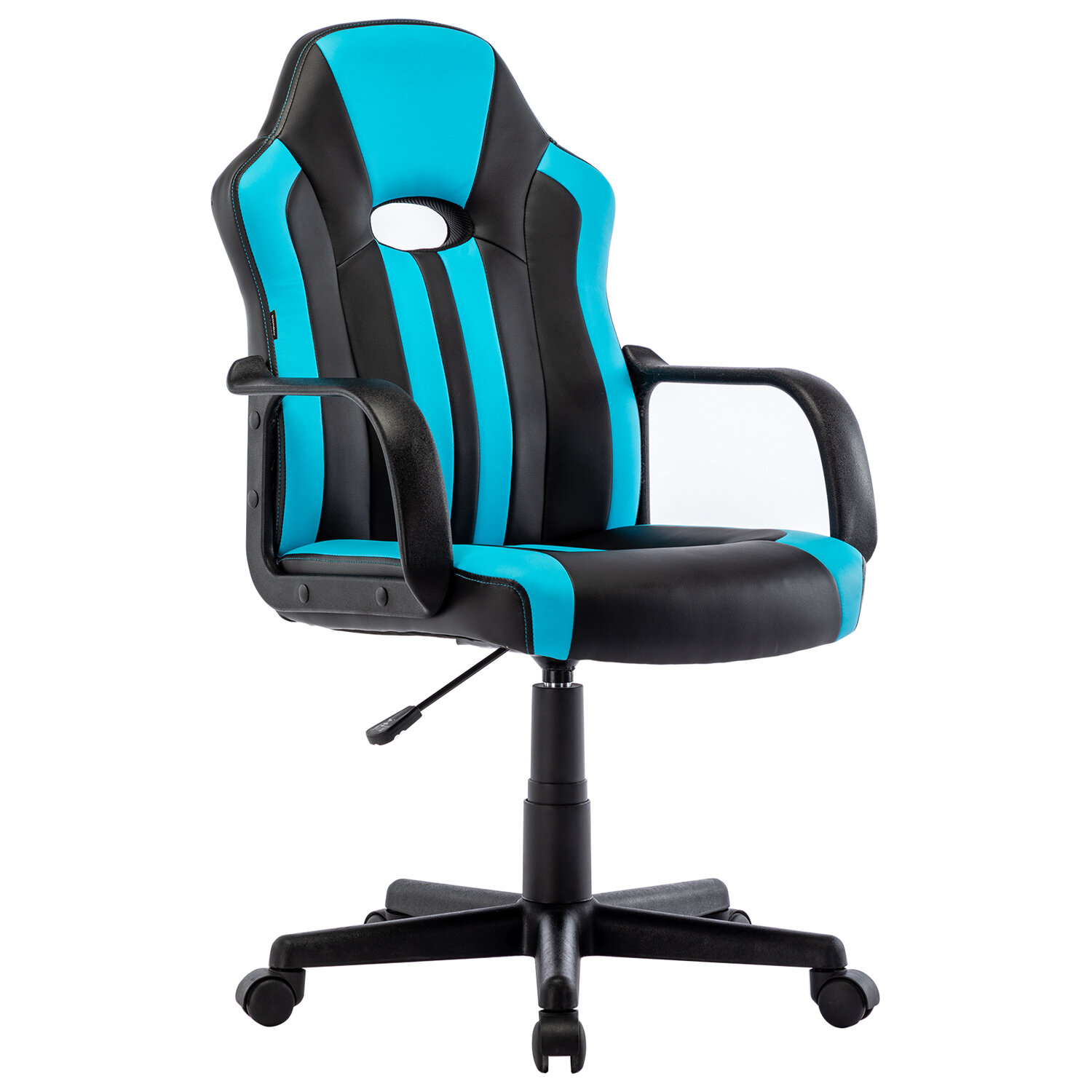 Кресло компьютерное BRABIX Stripe GM-202 экокожа, черное/голубое