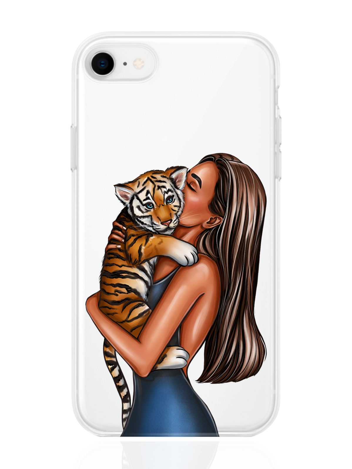 Чехол MustHaveCase для iPhone 7/8/SE2020 Девушка с тигренком прозрачный