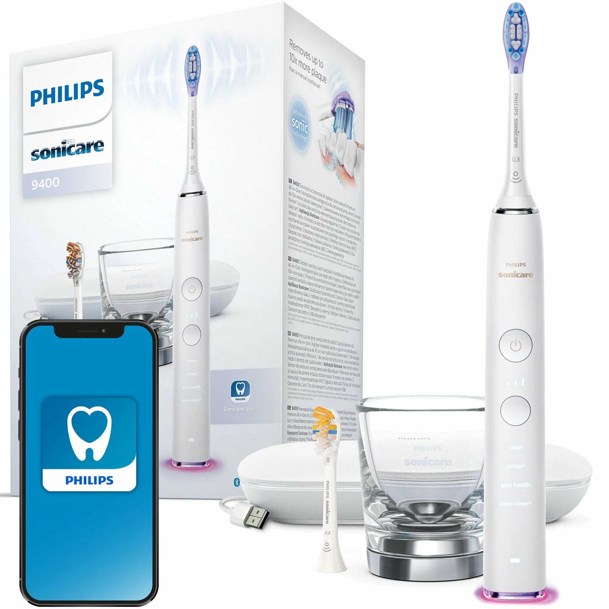 Электрическая зубная щетка Philips Sonicare DiamondClean HX9917/88 белый