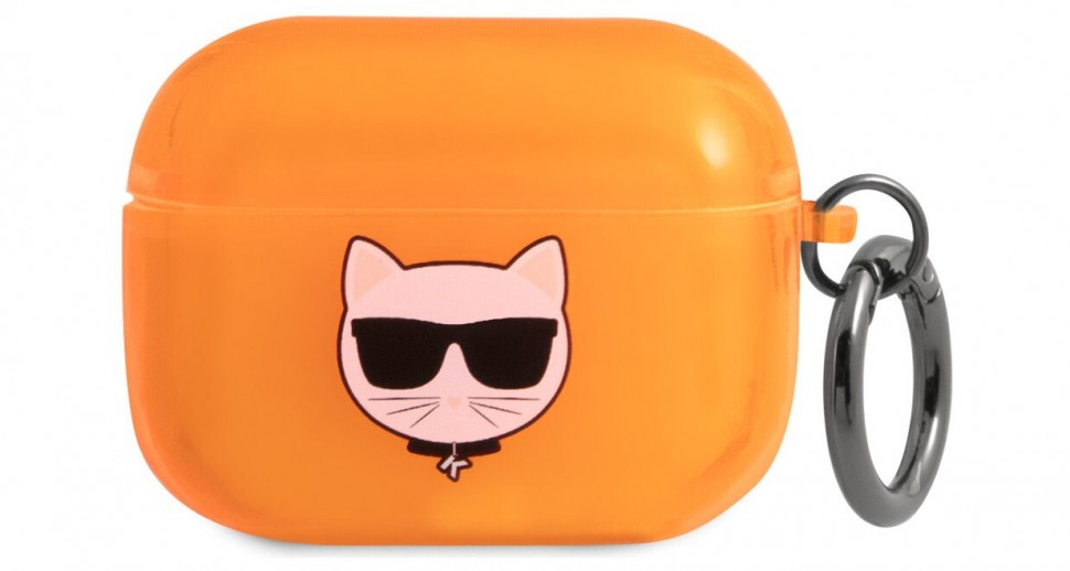 Чехол Karl Lagerfeld TPU FLUO with ring Choupette для AirPods Pro, Оранжевый