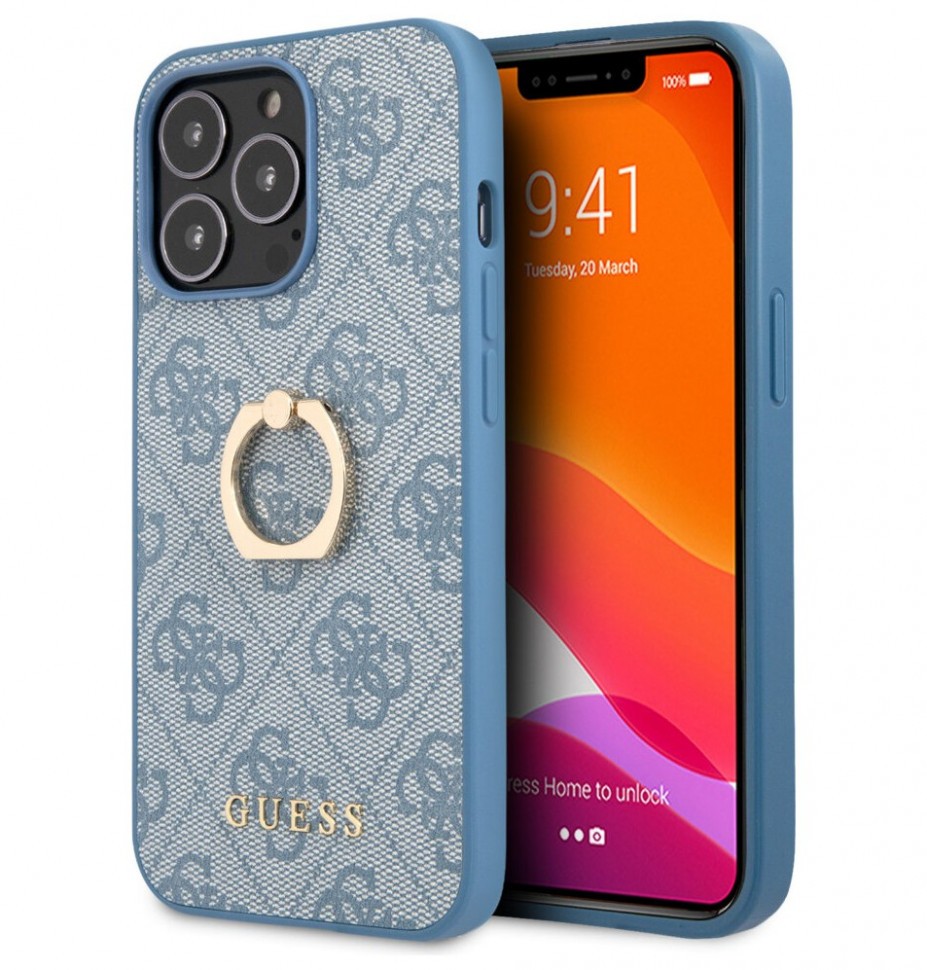 Чехол CG Mobile Guess PU 4G + Ring Hard для iPhone 13 Pro, Синий