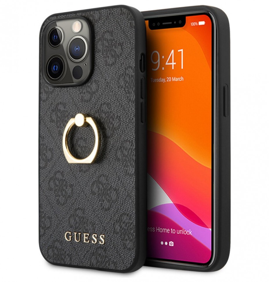 Чехол CG Mobile Guess PU 4G + Ring Hard для iPhone 13 Pro, Серый