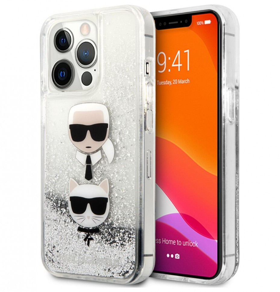 Чехол CG Mobile Karl Lagerfeld PC/TPU Karl Choupette heads Hard iPhone 13 Pro, Серебристый