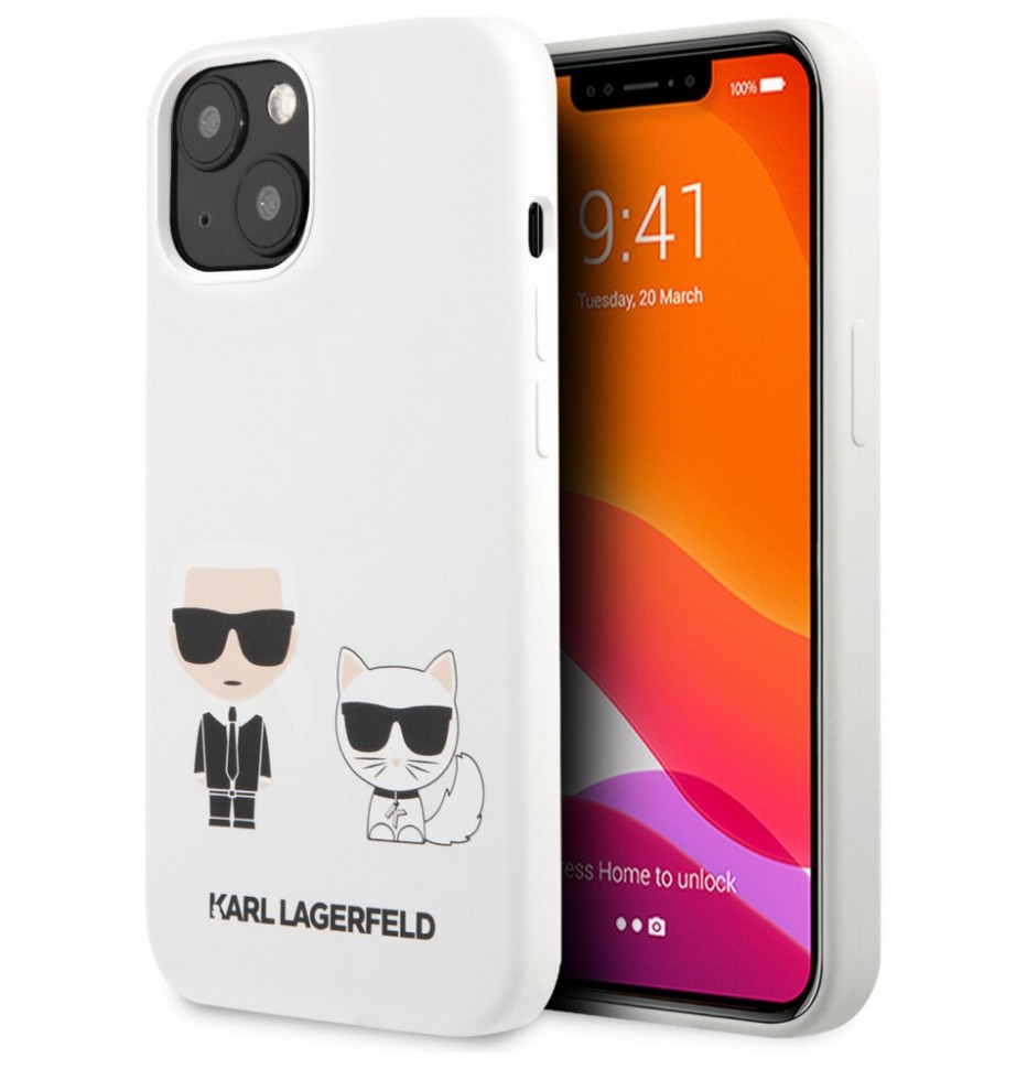 Чехол CG Mobile Karl Lagerfeld Liquid silicone Karl Choupette Hard для iPhone 13, Белый