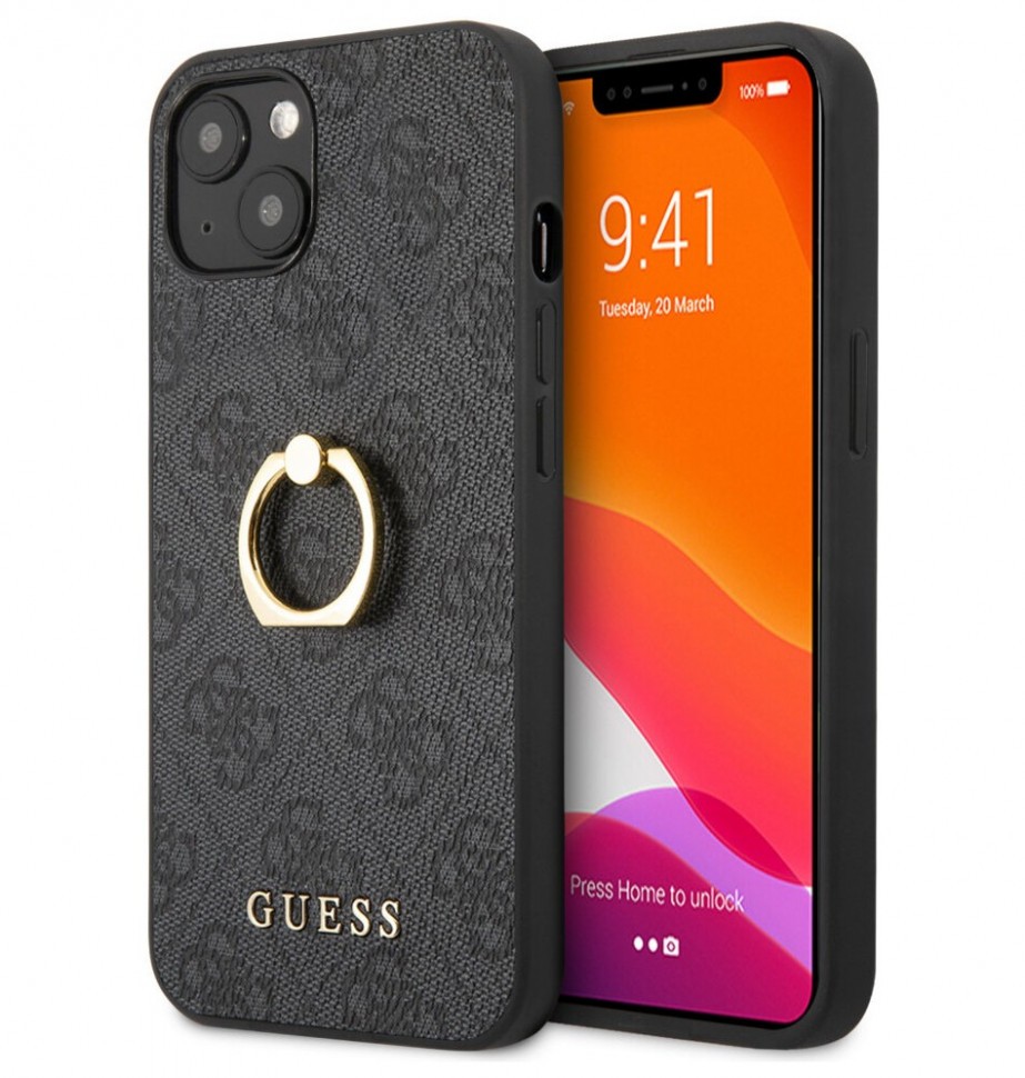 Чехол CG Mobile Guess PU 4G + Ring Hard для iPhone 13, Серый