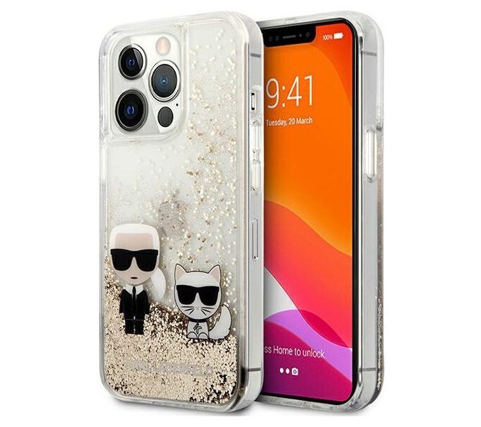 Чехол CG Mobile Karl Lagerfeld Liquid glitter Karl Choupette Hard iPhone 13 Pro, Золотой