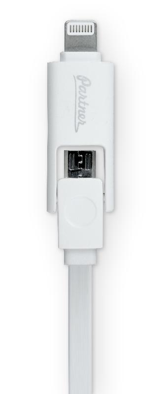 Кабель PARTNER 2 в 1 USB 2.0 - Micro USB/8pin 2.1A, 1 м, белый