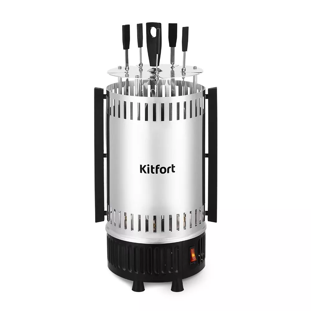Электрошашлычница Kitfort КТ-1406 серебристый, черный