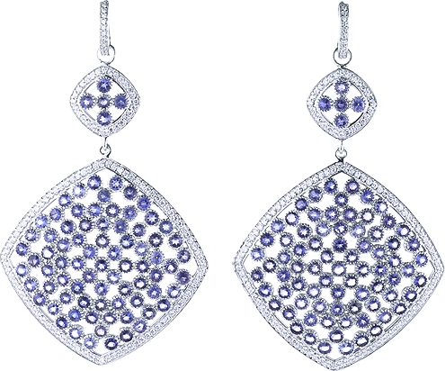 Серьги женские из серебра Джей Ви E-56, фианит/иолит