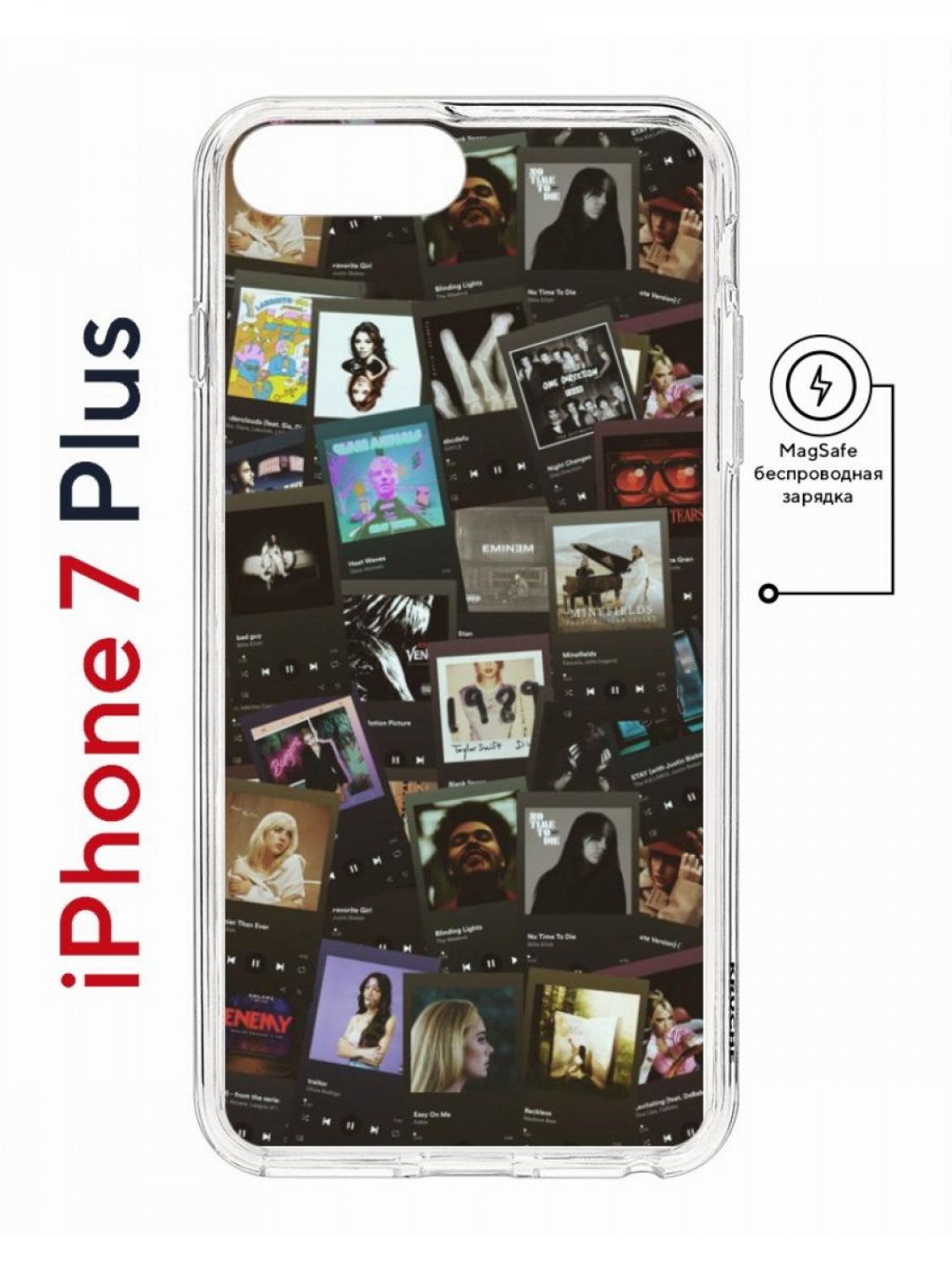 Чехол на iPhone 7 Plus/8 Plus MagSafe Kruche Print Плейлисты противоударный с магнитом