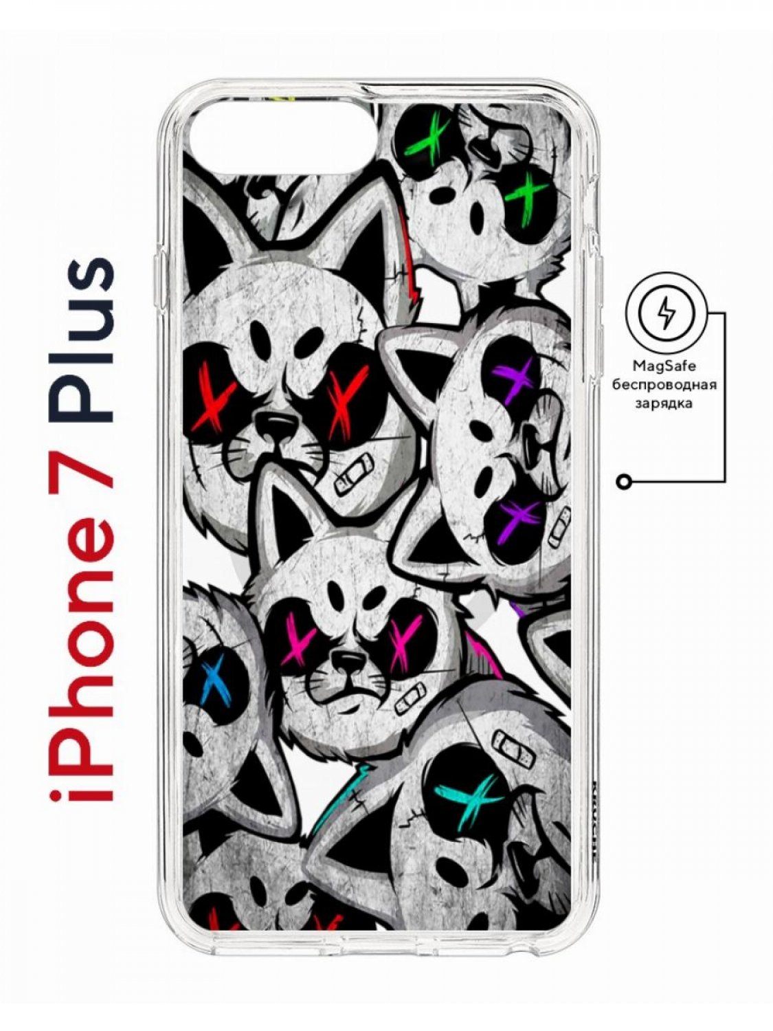 Чехол на iPhone 7 Plus/8 Plus MagSafe Kruche Print Angry Cats противоударный с магнитом