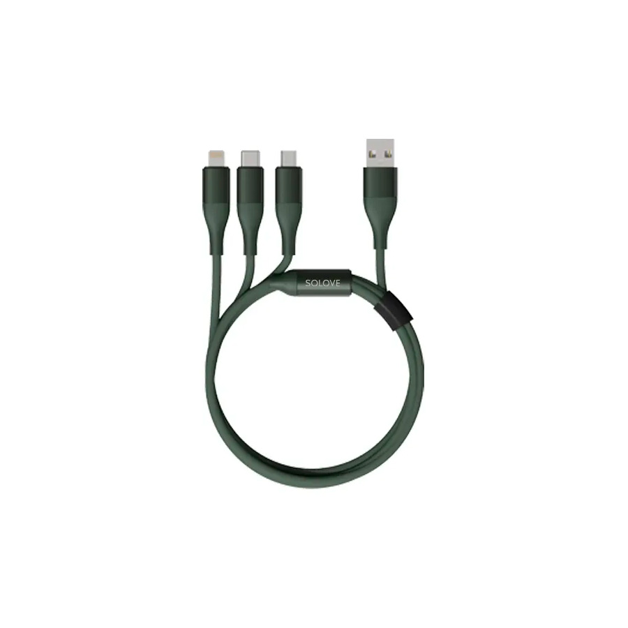 Кабель 3 in 1 USB Lightning/Micro/Type-C  Xiaomi (Mi) SOLOVE Защитный ЧИП зеленый