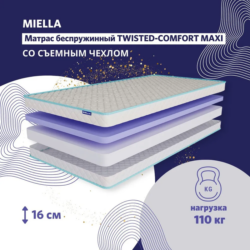 Матрас двусторонний MIELLA Twisted-Comfort Maxi 80x200 беспружинный, анатомический