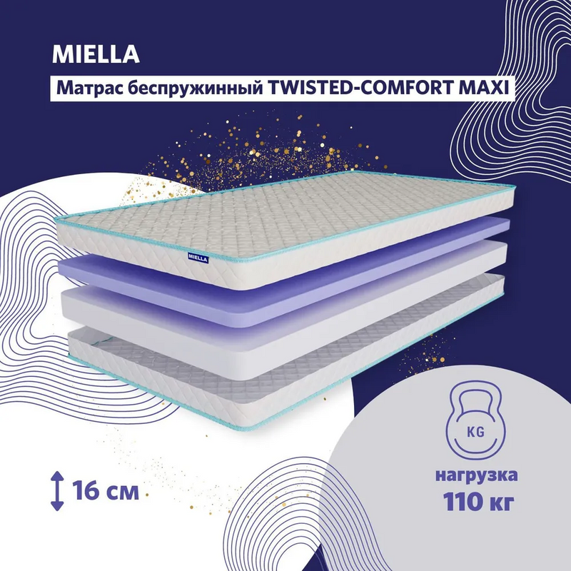 Матрас двуспальный MIELLA Twisted-Comfort Maxi 200x190  двусторонний, анатомический