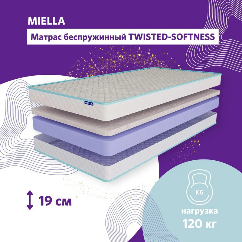 Матрас для кровати MIELLA Twisted-Softness 160x195, c эффектом памяти, двусторонний