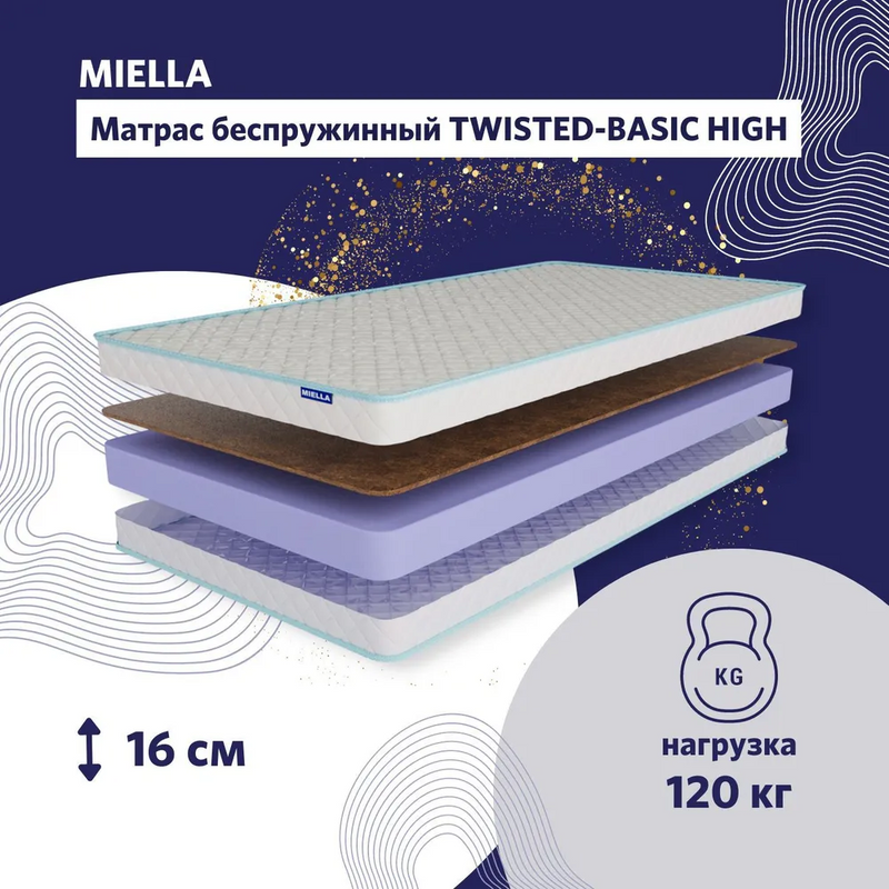 Матрас MIELLA Twisted-Basic High 140x195  двусторонний, с кокосом